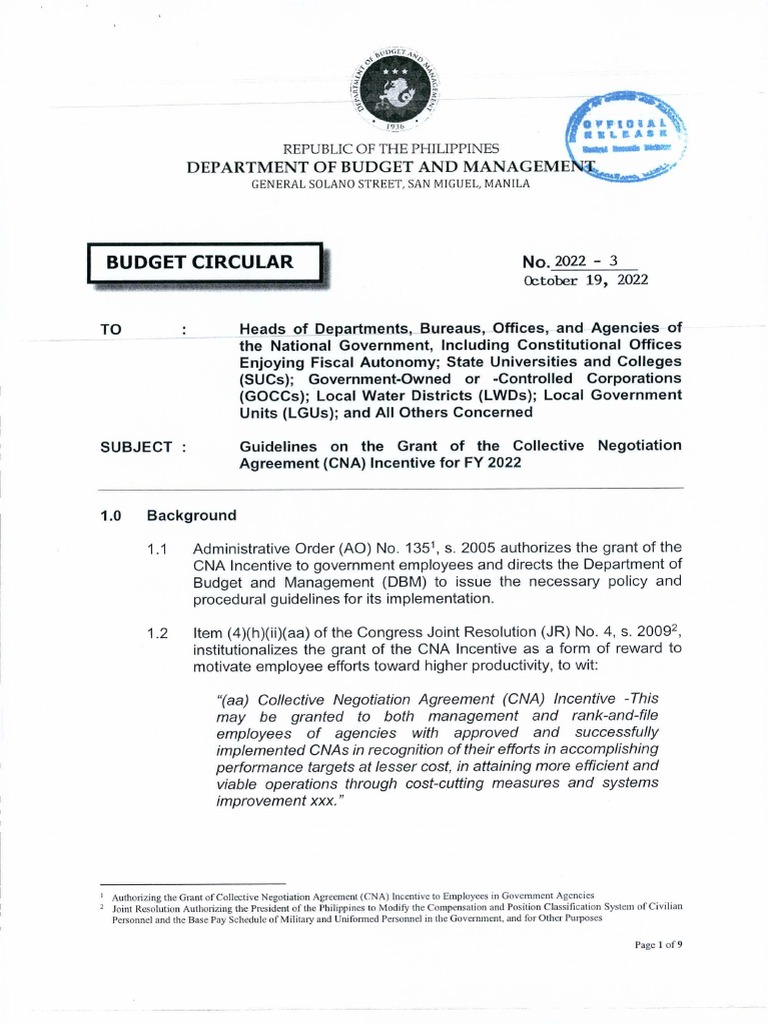 Budget Circular No 2022 3 Dated October 19 2022 | PDF | Employment ...