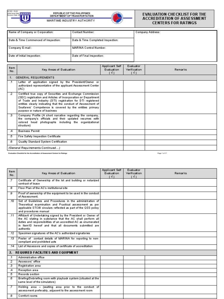 23 Evaluation Checklist For Accreditation of AC For Ratings | PDF ...
