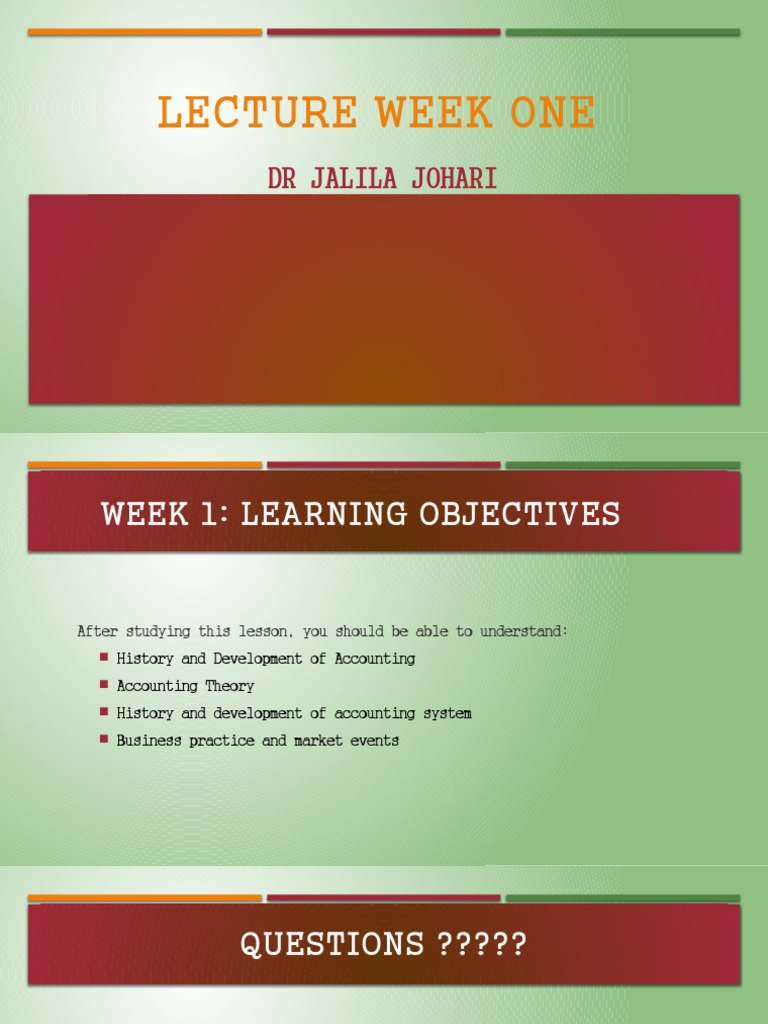 Lecture Week One | PDF | Accounting | Financial Accounting Standards Board