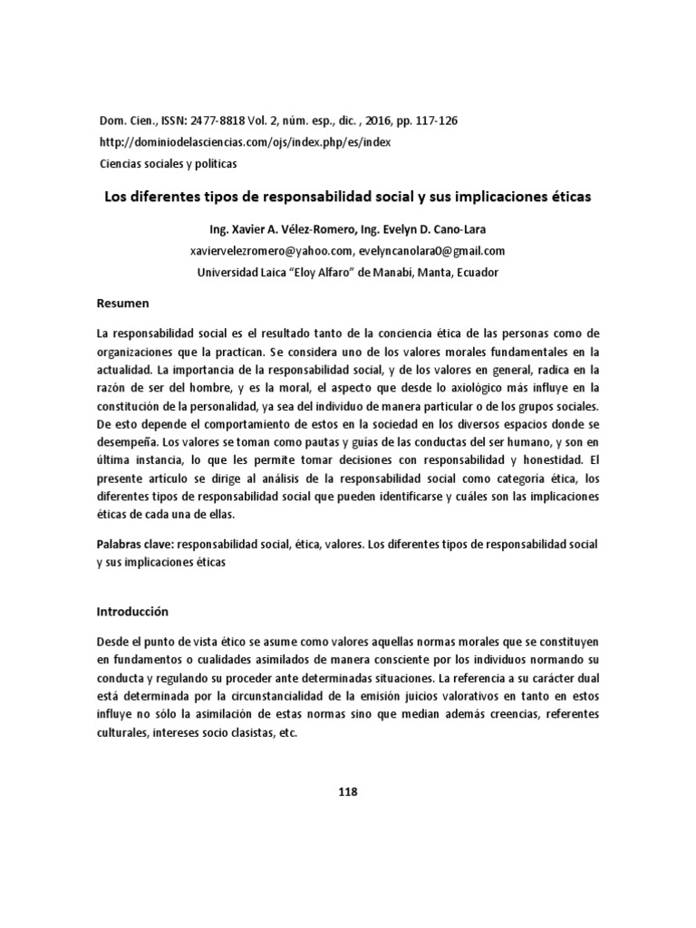 Lectura de Tipos de Responsabilidad Social e Implicancias Éticas | PDF | Responsabilidad social ...