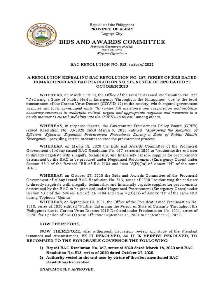 Draft BAC Resolution | PDF | Procurement | Justice