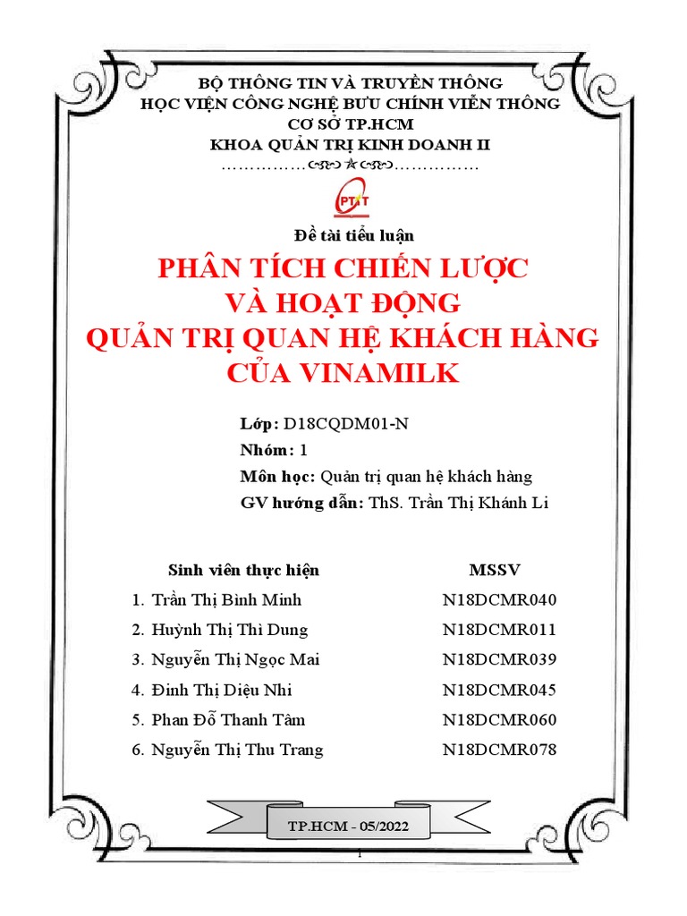 Phân Tích Chiến Lược Và Hoạt Động Quản Trị Quan Hệ Khách Hàng Của Vinamilk | PDF