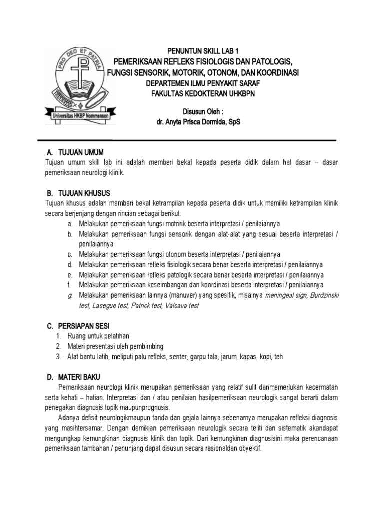 Skills Lab 1-Pemeriksaan Refleks Fisiologis Dan Patologis | PDF
