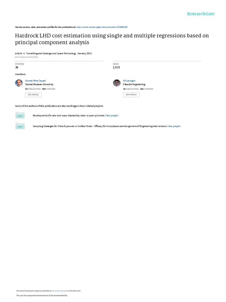 Hardrock LHD Cost Estimation Using Single and Multiple Regressions ... Hardrock LHD Cost Estimation Using Single and Multiple Regressions ...
