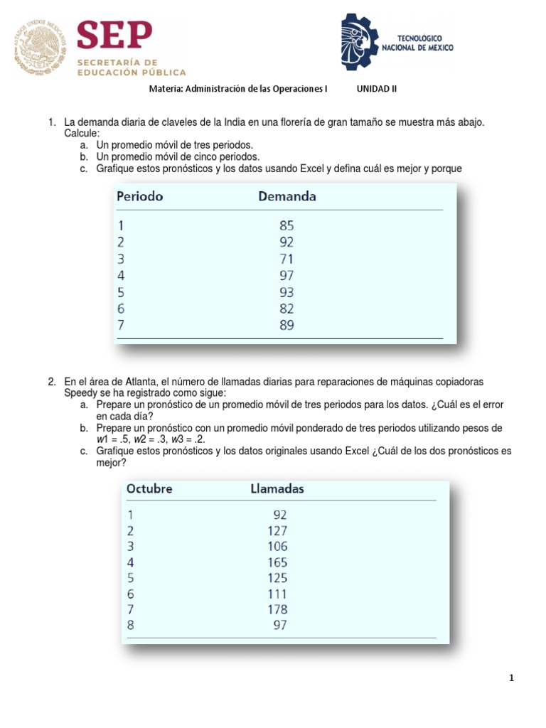 Ejercicios Promedios Móviles y Promedio Móviles Ponderados Actualizado ...