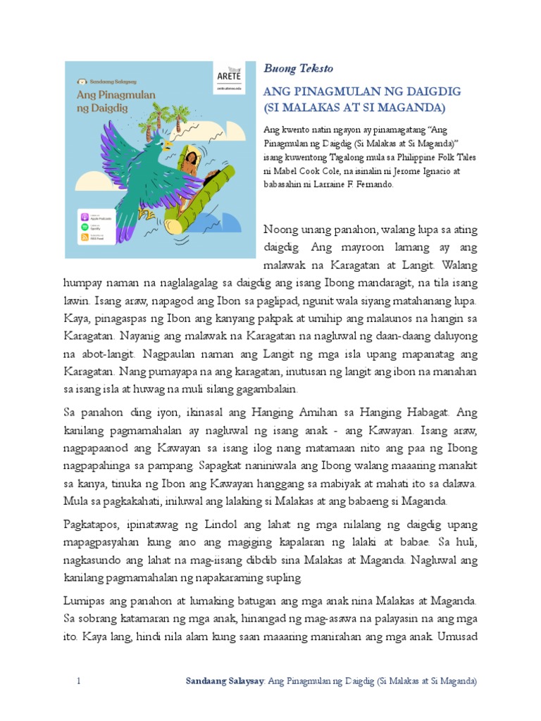 02 Ang Pinagmulan NG Daigdig Si Malakas at Si Maganda Full Text | PDF