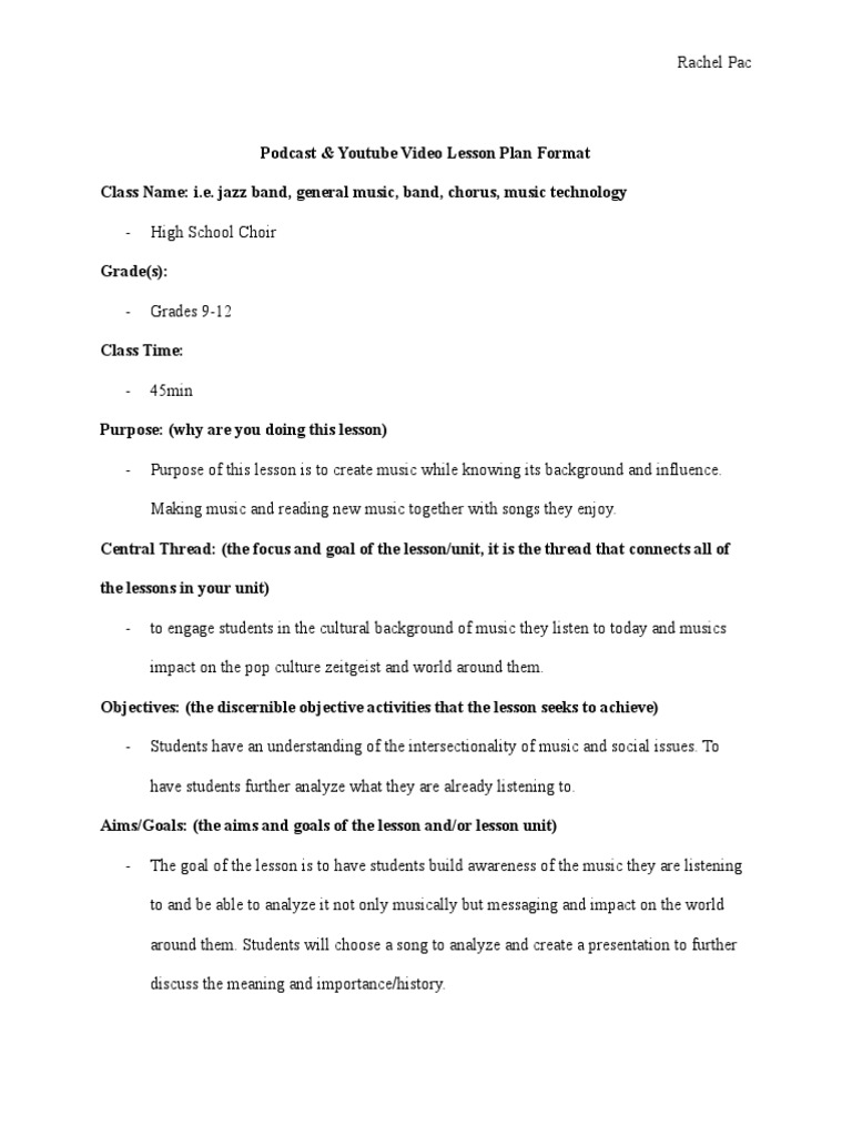 Multimedia Lesson Plan for Music Analysis | PDF | Lesson Plan | Learning