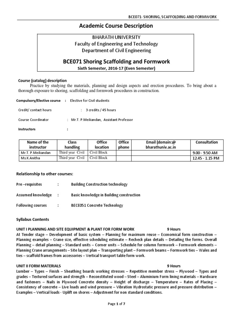 Bce071 Shoring Scaffolding And Formwork Pdf Engineering Scaffolding
