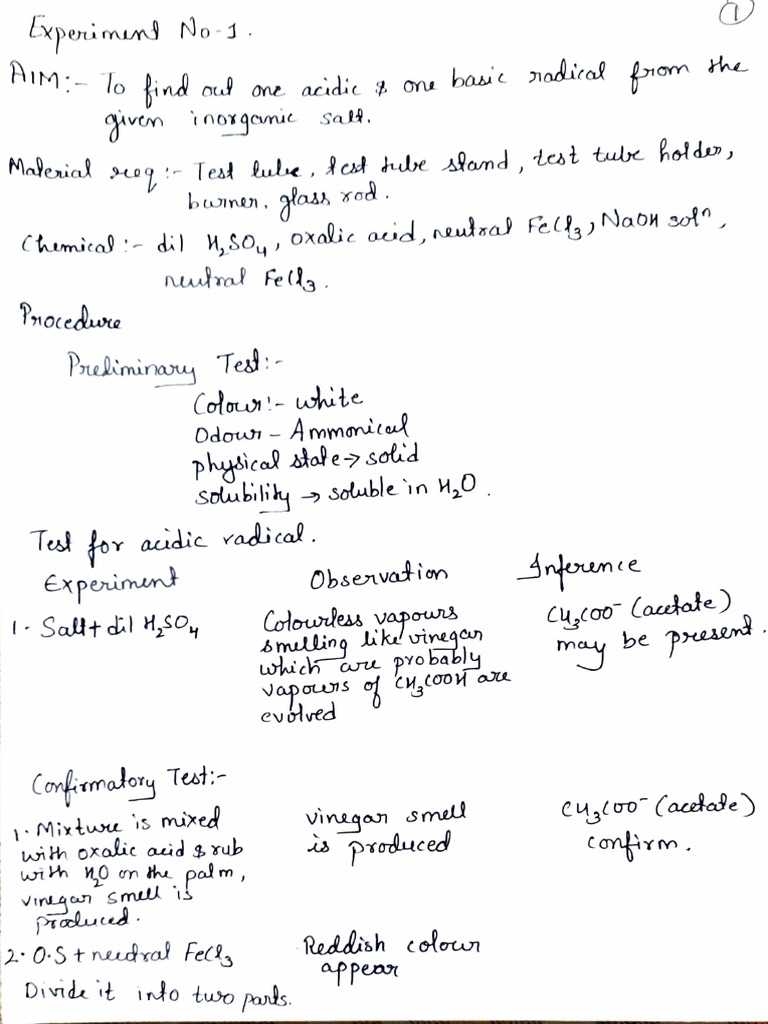 Acidic and Basic Radical Identification in Inorganic Salts | PDF ...