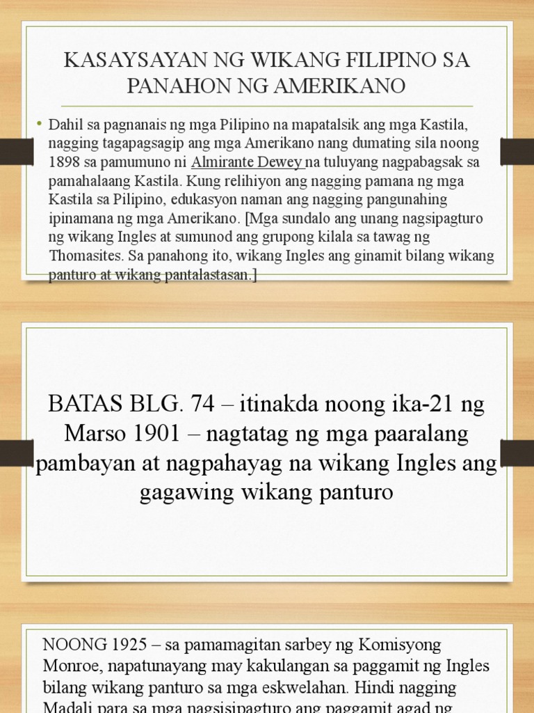 Kasaysayan NG Wikang Filipino Sa Panahon NG Amerikano | PDF Kasaysayan NG Wikang Filipino Sa Panahon NG Amerikano | PDF