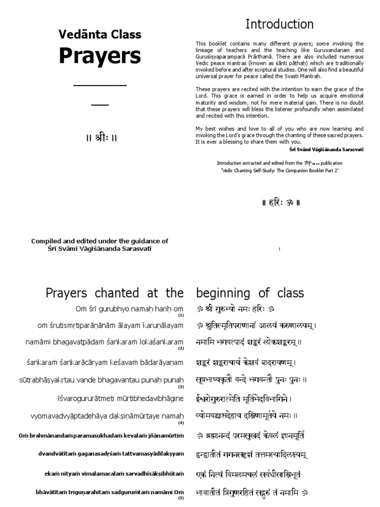 Vedanta Class Prayers Booklet Vedanta Class Prayers Update 14DEC20 | PDF | Vedas | Upanishads