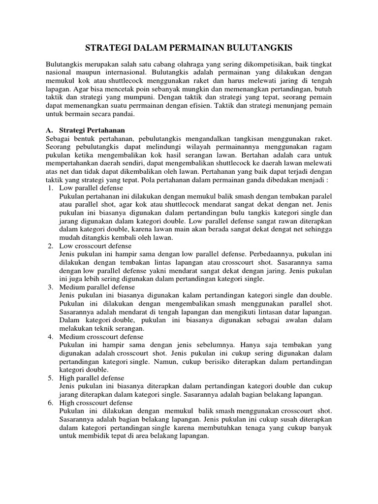 Bahan Ajar Strategi Dalam Permainan Bulutangkis | PDF
