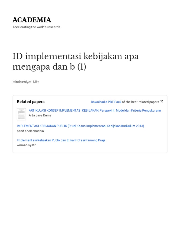 KEBERHASILAN IMPLEMENTASI KEBIJAKAN | PDF