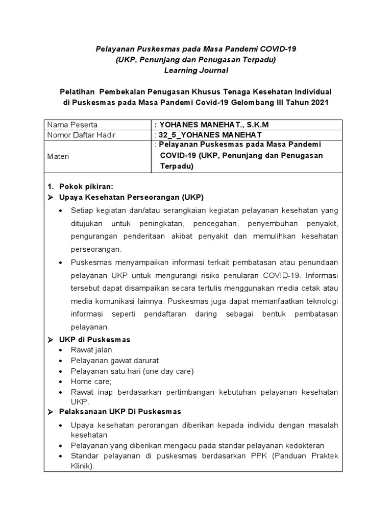 Pelayanan Puskesmas Pada Masa Pandemi COVID-19 (UKP, Penunjang Dan ...