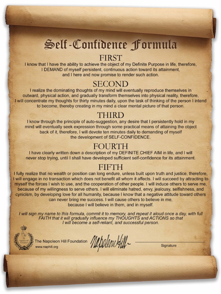 Self Confidence Formula by Napoleon Hill | PDF