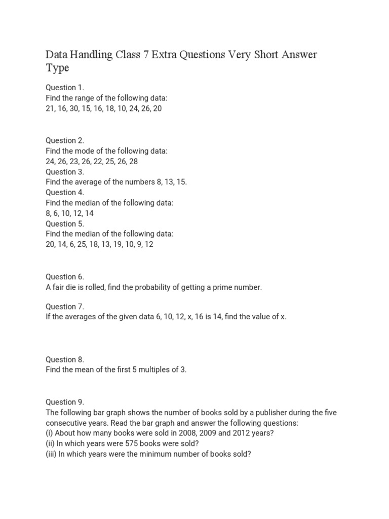 Data Handling Class 7 Extra Questions | PDF