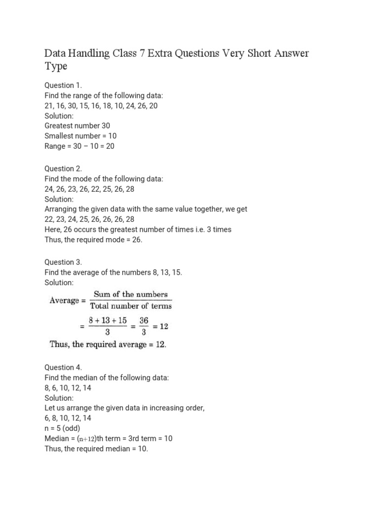 Data Handling Class 7 Extra Questions Answers | PDF | Mode (Statistics ...