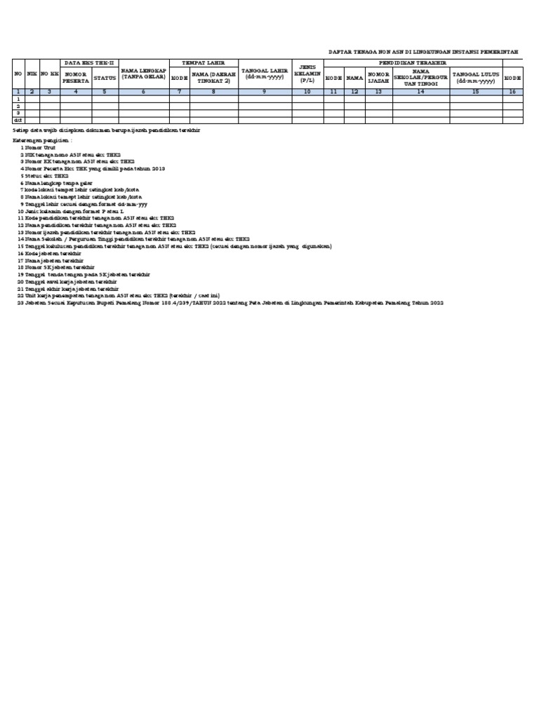Form Pendataan Non ASN 2022 | PDF