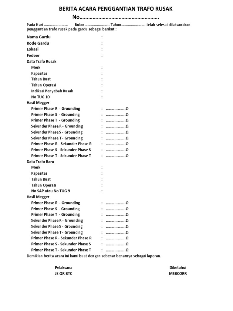 Form Ba Trafo | PDF | Teknologi & Rekayasa