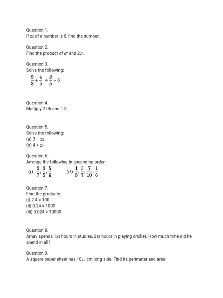 Fractions and Decimals Class 7 Extra Questions | PDF | Teaching Methods ...