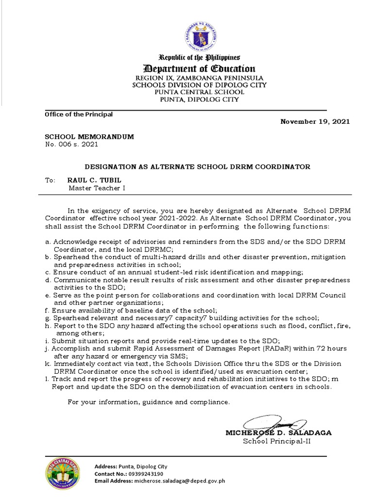 Alternate DRRM Coordinator Designation | PDF | Emergency Management ...