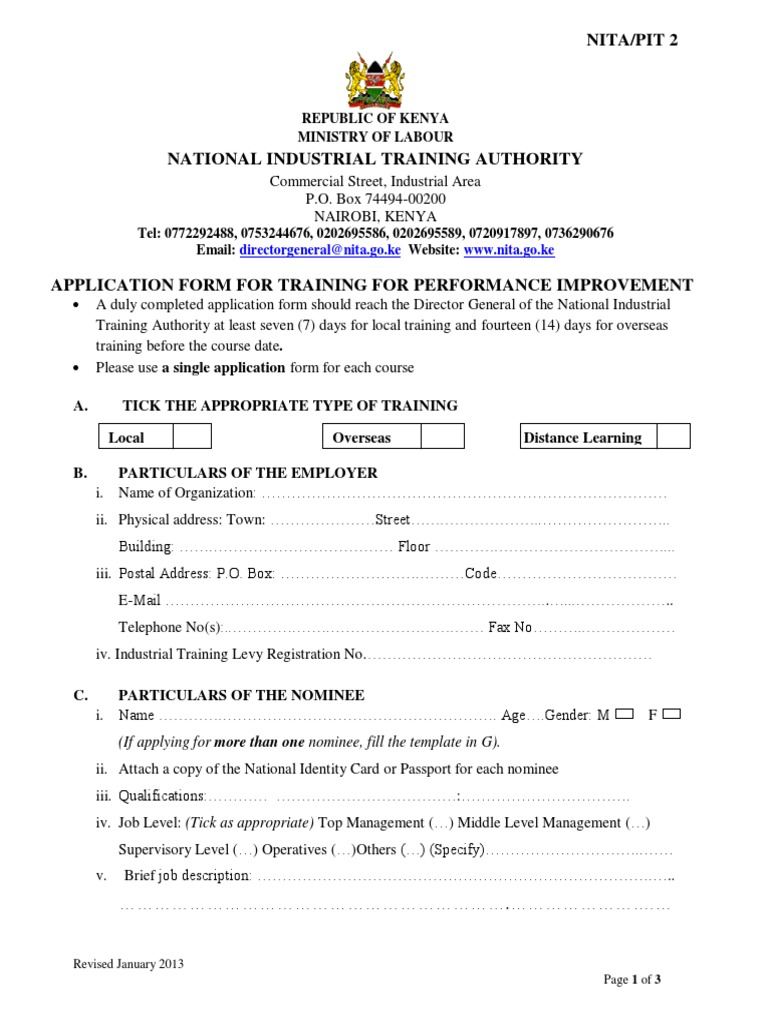 NITA-PTI 2 (Training Application Form) | PDF