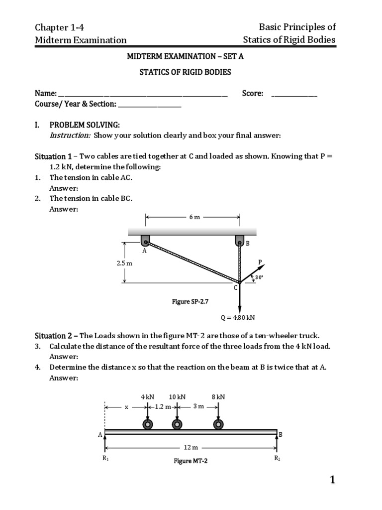 Engineering Statics Midterm Exam | PDF | Applied And Interdisciplinary Physics | Mechanics