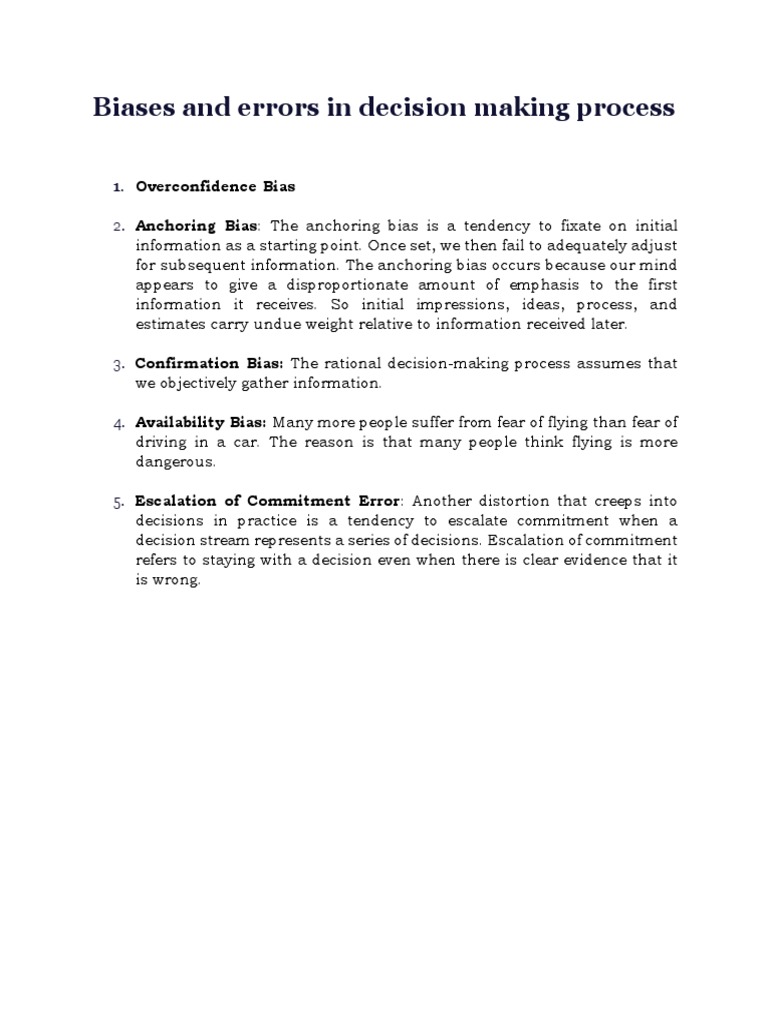 Biases and Errors in Decision Making Process | PDF Biases and Errors in Decision Making Process | PDF