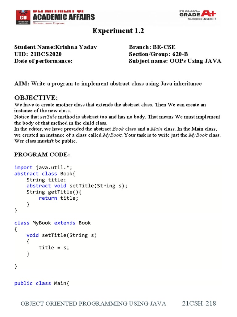 JAVA-Worksheet-2 21BCS2020 | PDF