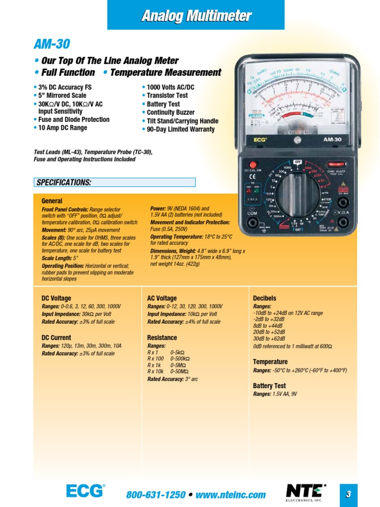 Datasheet-Multimeter analog-ECG AM-30 | PDF | Physical Quantities ...