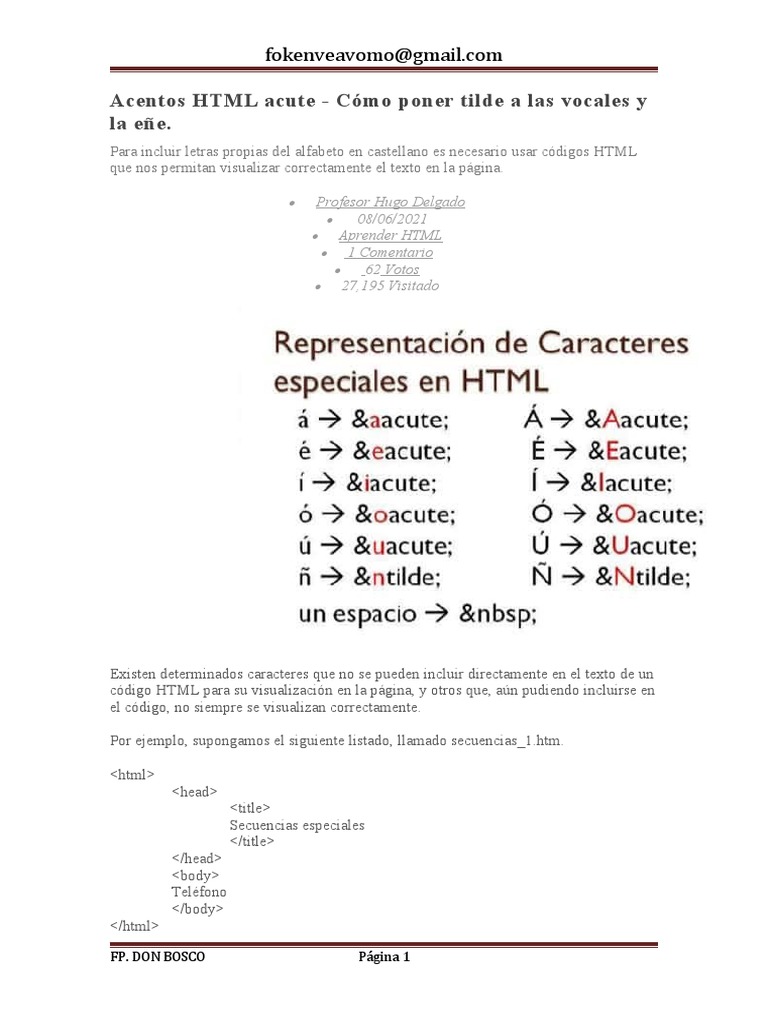 Acentos y Tildes en HTML | PDF | HTML | Ascii