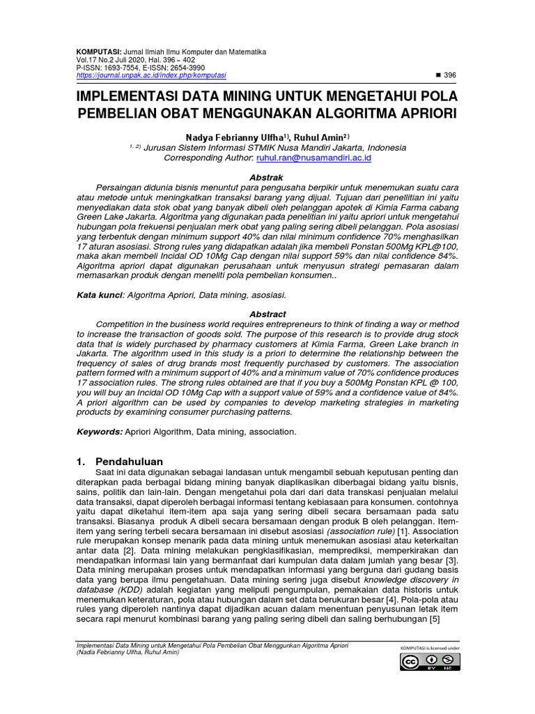 Implementasi Data Mining Untuk Mengetahui Pola Pembelian Obat ...