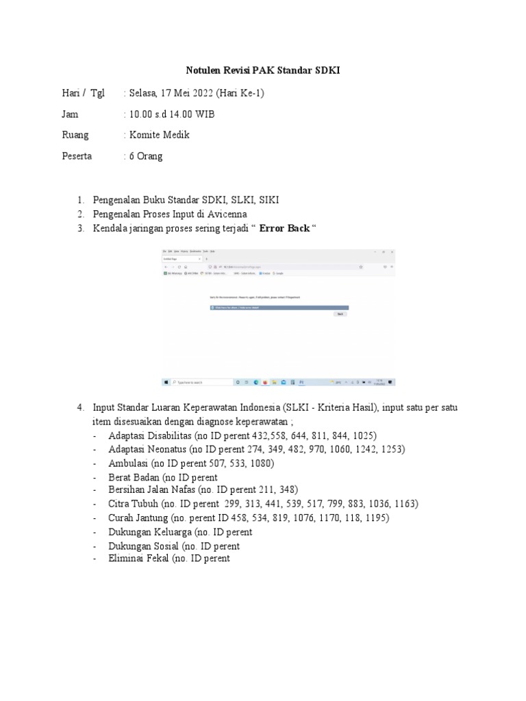 Notulen Revisi PAK Standar SDKI 2022 | PDF