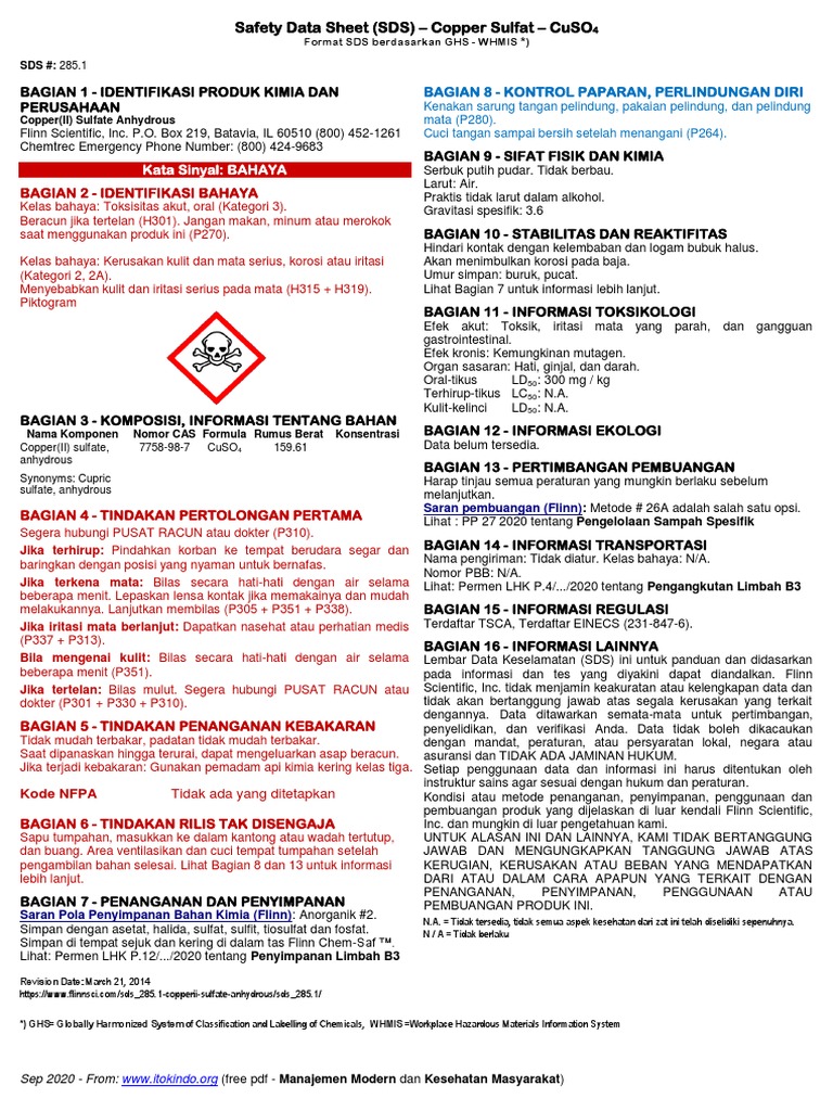 SDS - Copper Sulfat - CuSO4 | PDF