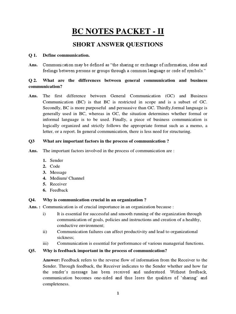 BC Notes Packet - II | PDF