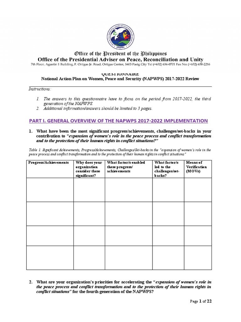 Annex A. NAPWPS 2017-2022 Qualitative Impact Assessment Tool For NSCWPS ...