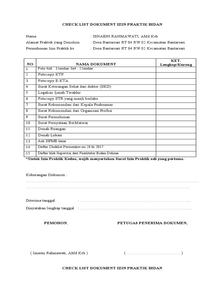 Blanko Permohonan SIPB CEKLIST | PDF