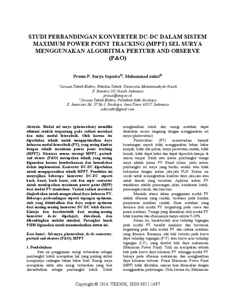 Studi Perbandingan Konverter DC-DC Dalam Sistem Maximum Power Point ...