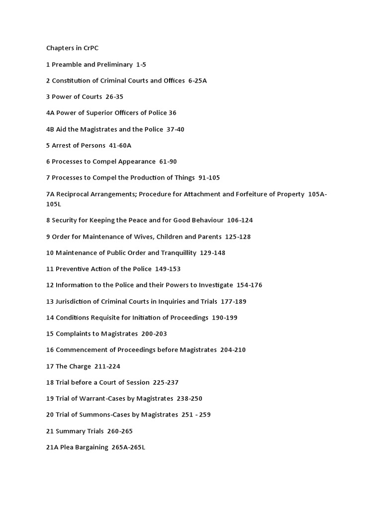 Overview of CrPC Chapters and Sections | PDF