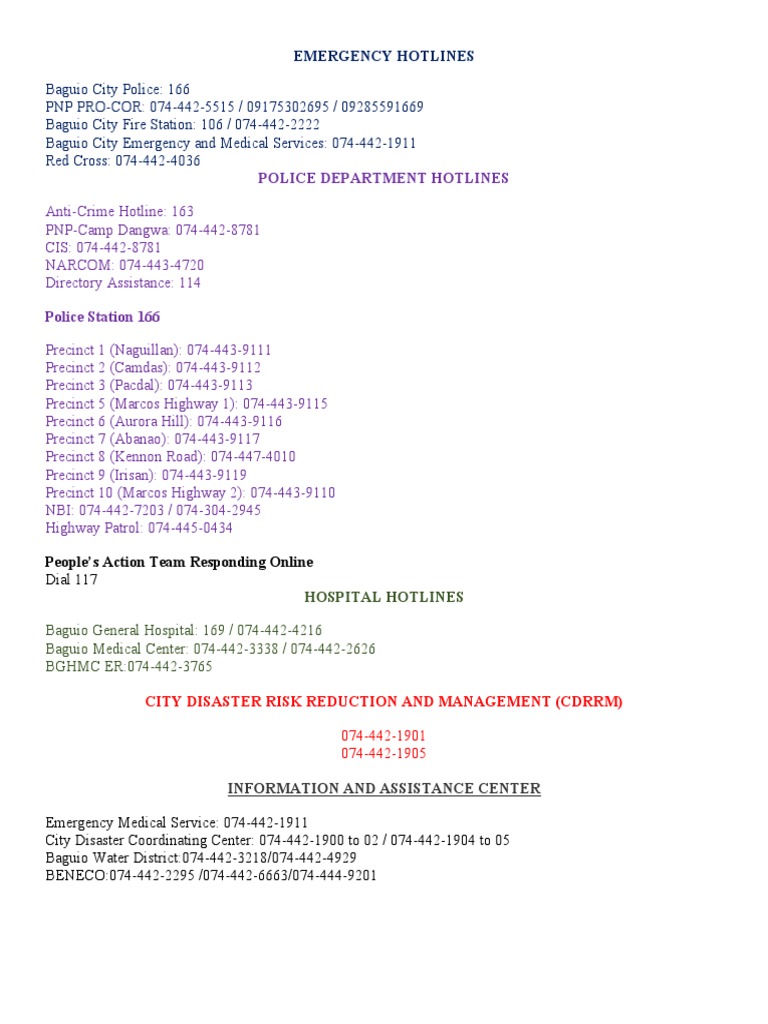 Emergency Hotlines | PDF