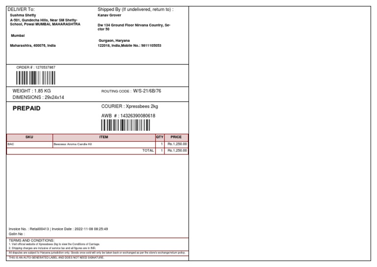 Shipping Label 274697815 14326390080618 PDF | PDF