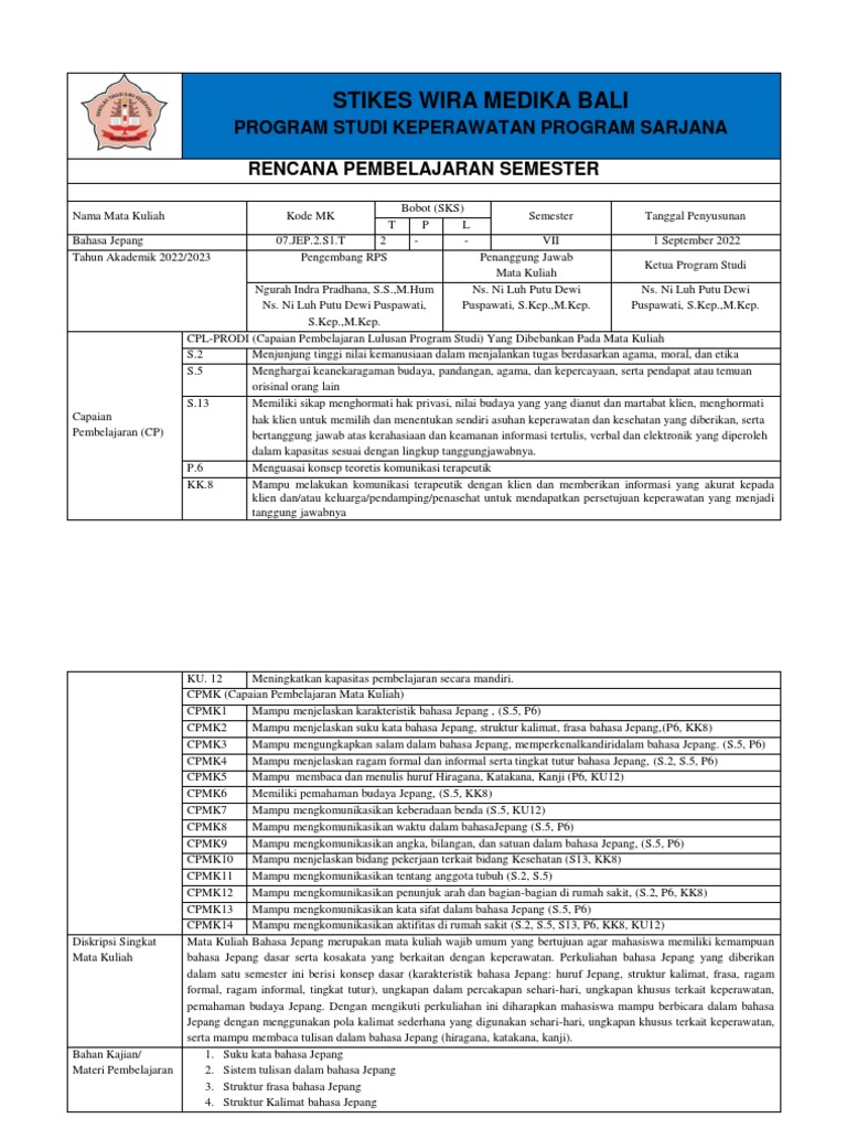 Template RPS Bahasa Jepang A13 | PDF
