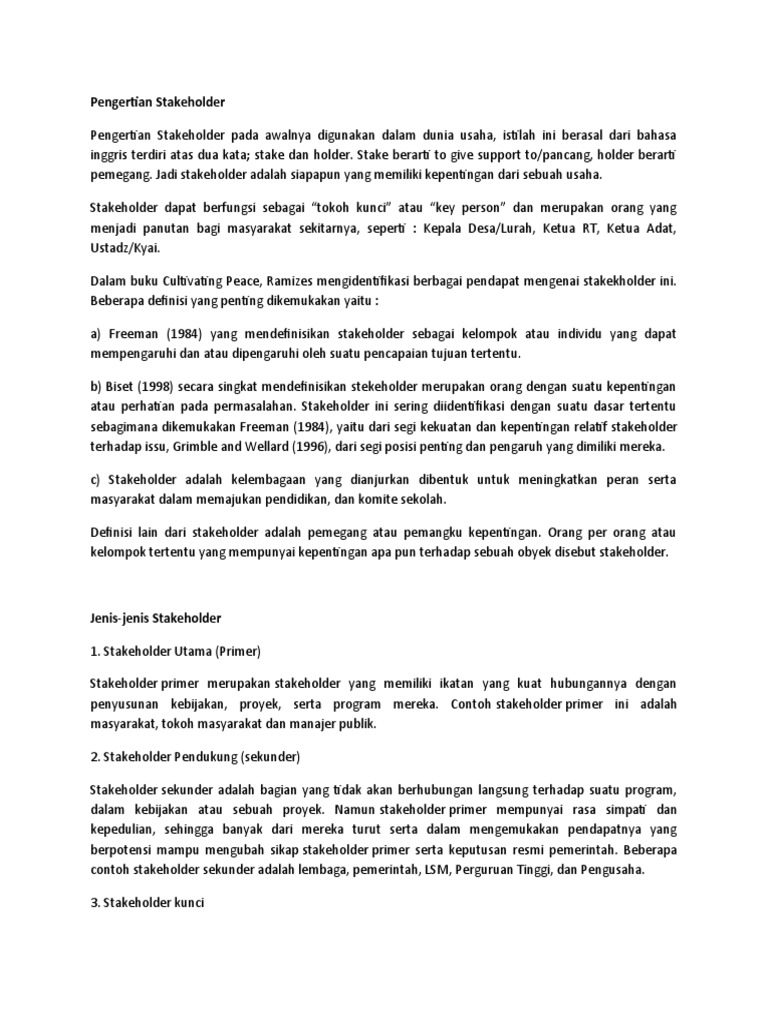 Pengertian Dan Jenis Stakeholder-1 | PDF