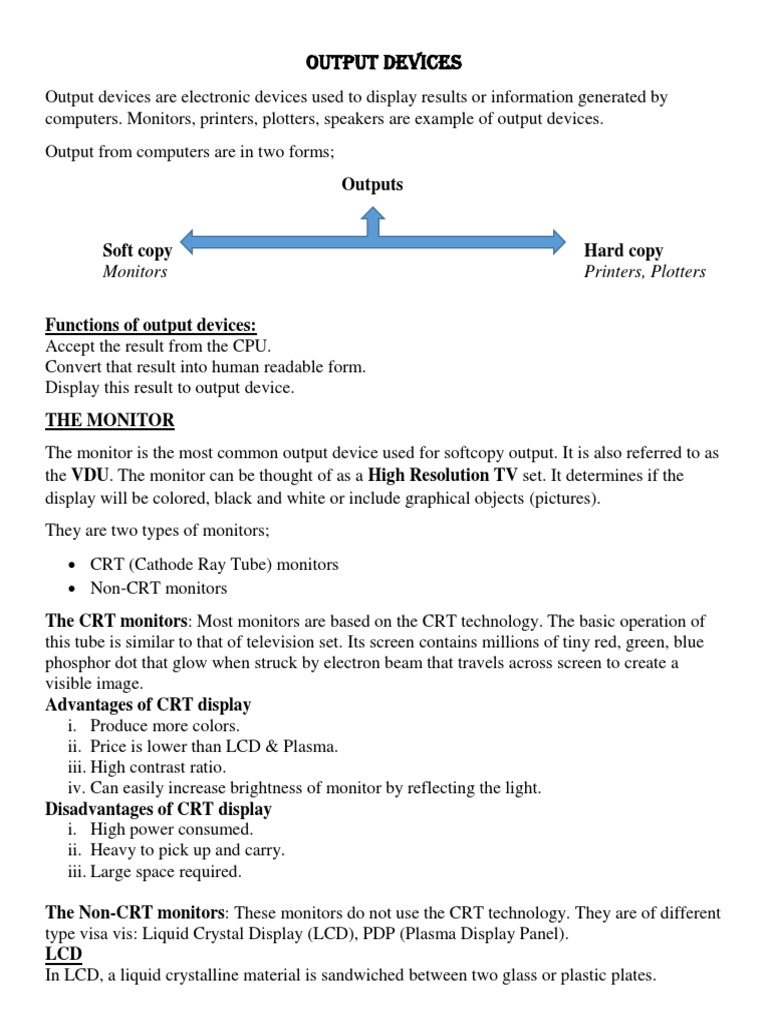 Output Devices Pdf Computer Monitor Printer Computing 