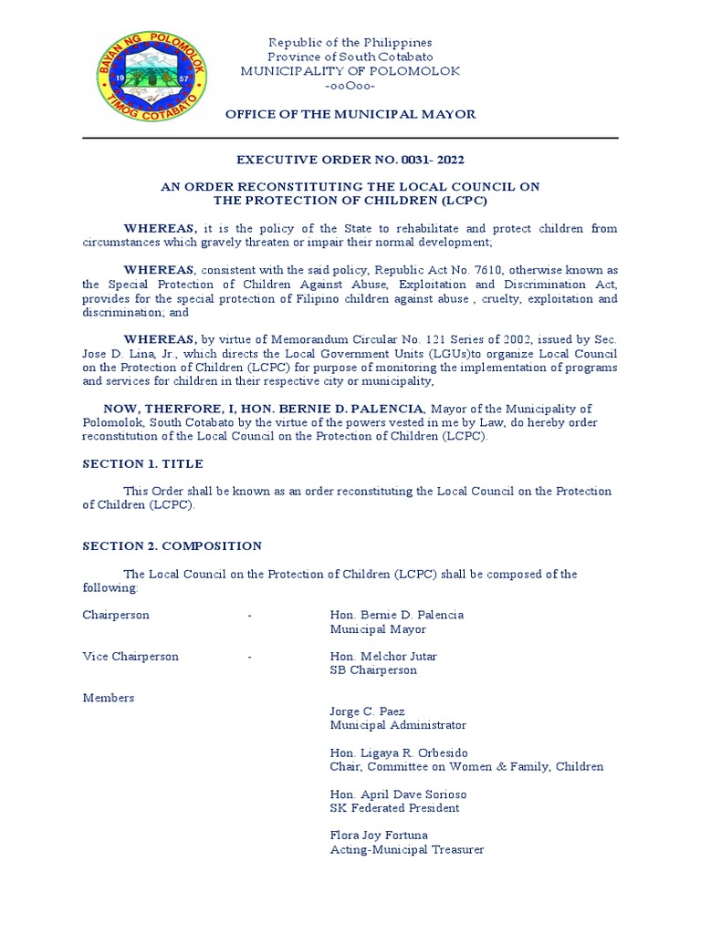 EO - LCPC | PDF | Public Law | Government