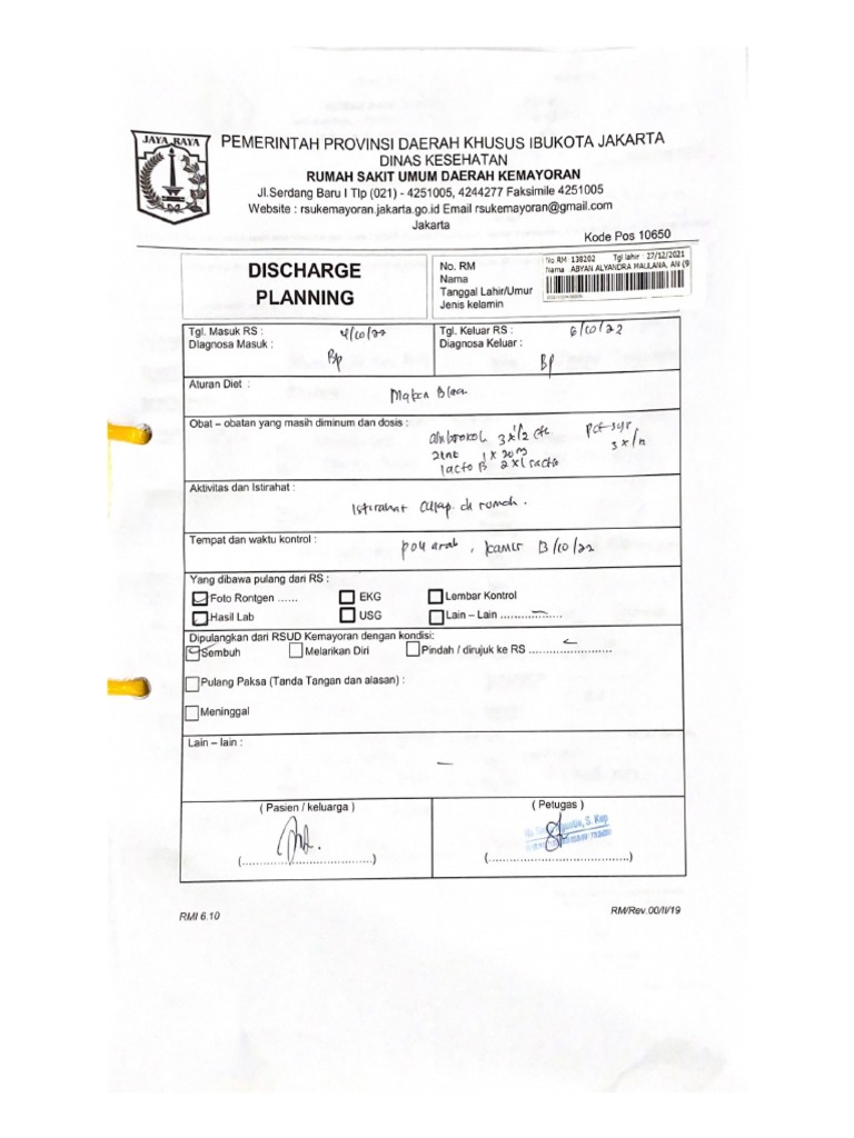 Discharge Planning Yg Sudah Terisi | PDF