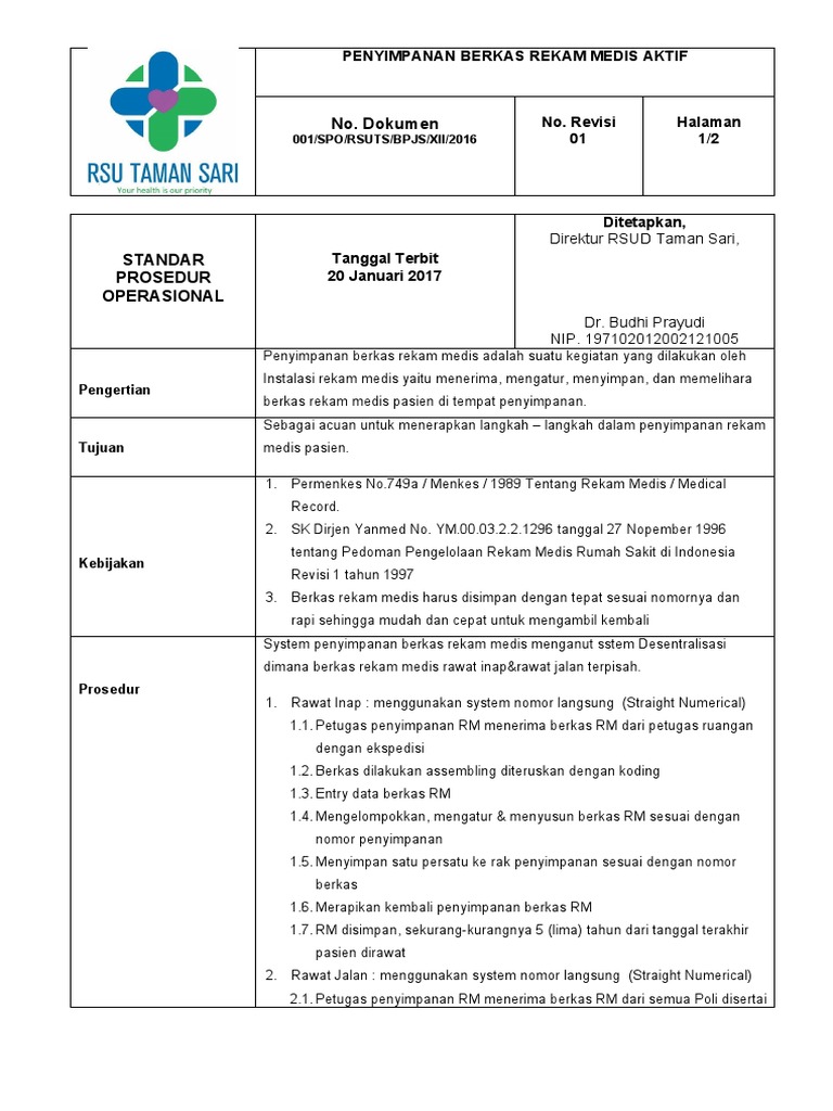 Sop Penyimpanan Rekam Medis | PDF