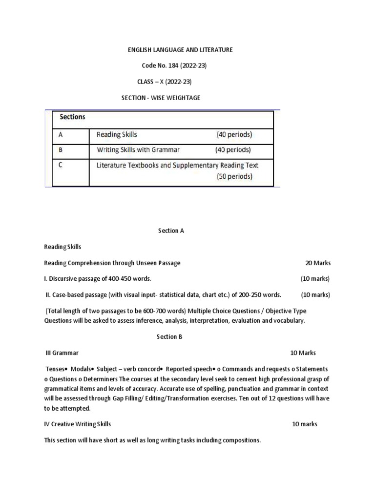 Class 10 CBSE English Syllabus 2022-23 | PDF | Triangle | Quadratic Equation