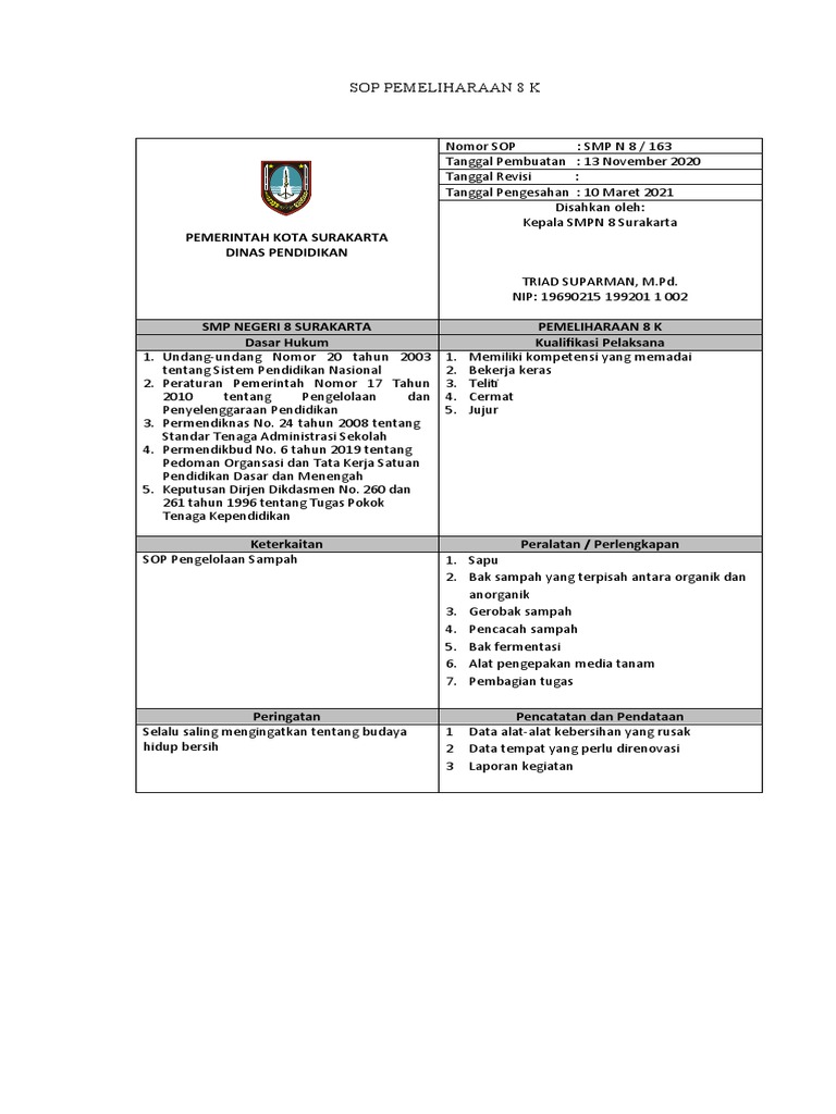 162 Sop Pemeliharaan 8 K 1 | PDF