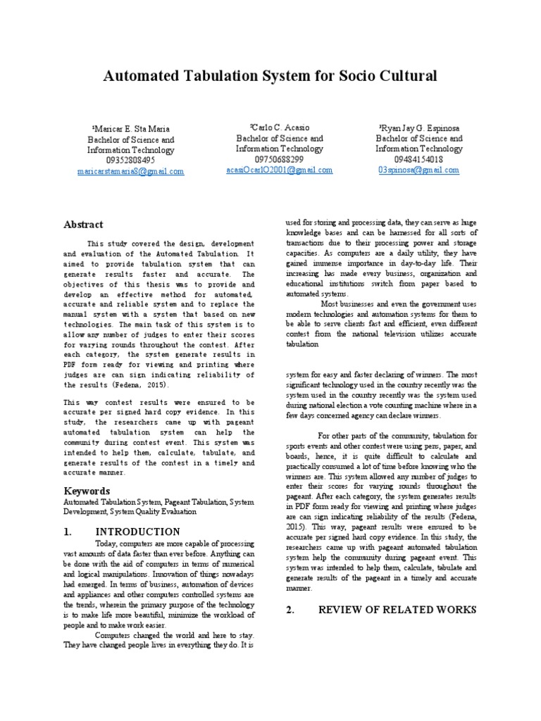 Automated Tabulation System - Final | PDF | Automation | System